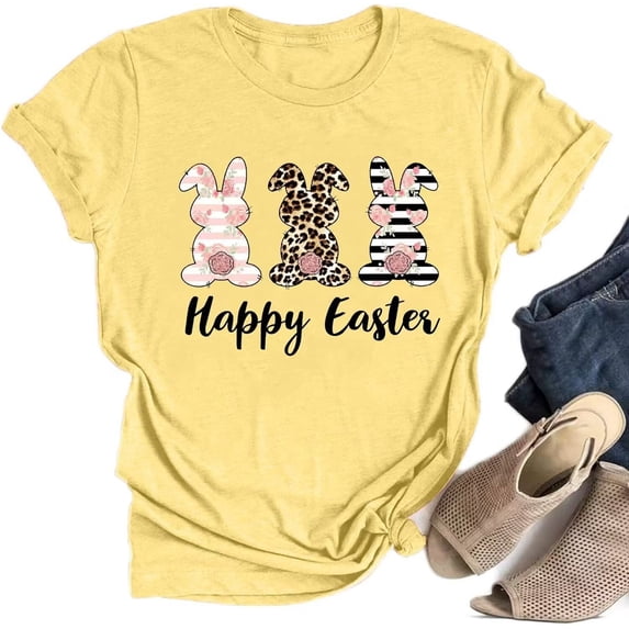 Beopjesk Womens Casual Happy Easter Shirts Rabbit Graphic Tees Spring ...