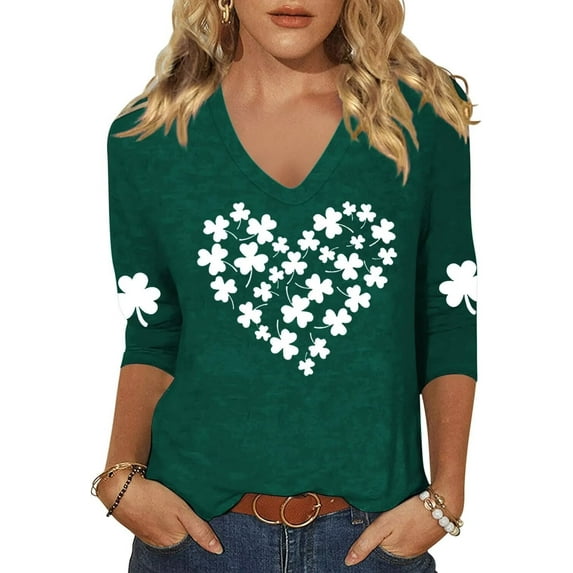Beopjesk Womens Casual Love Heart Shirts 3/4 Sleeve Valentine's Day ...