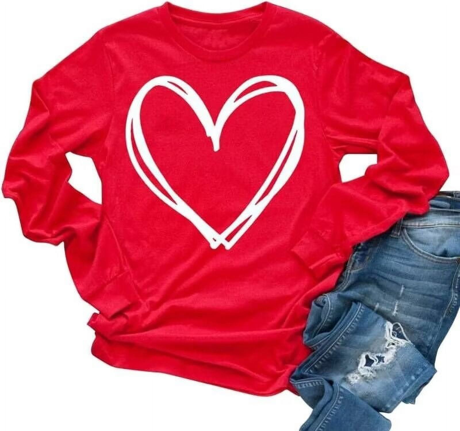 Beopjesk Womens Casual Love Heart Shirts Long Sleeve Valentine's Day ...