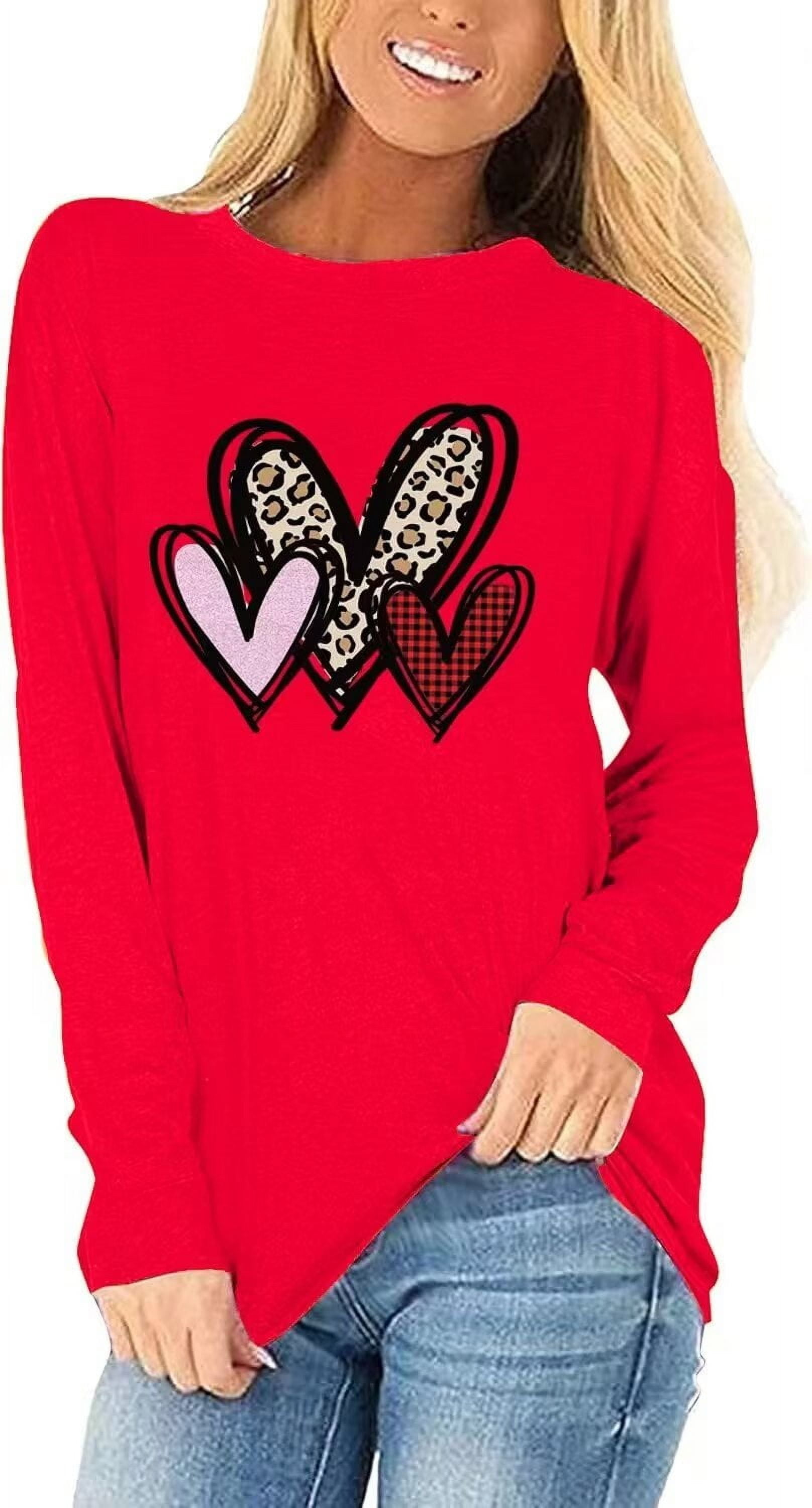 Beopjesk Womens Casual Love Heart Shirts Long Sleeve Valentine's Day ...