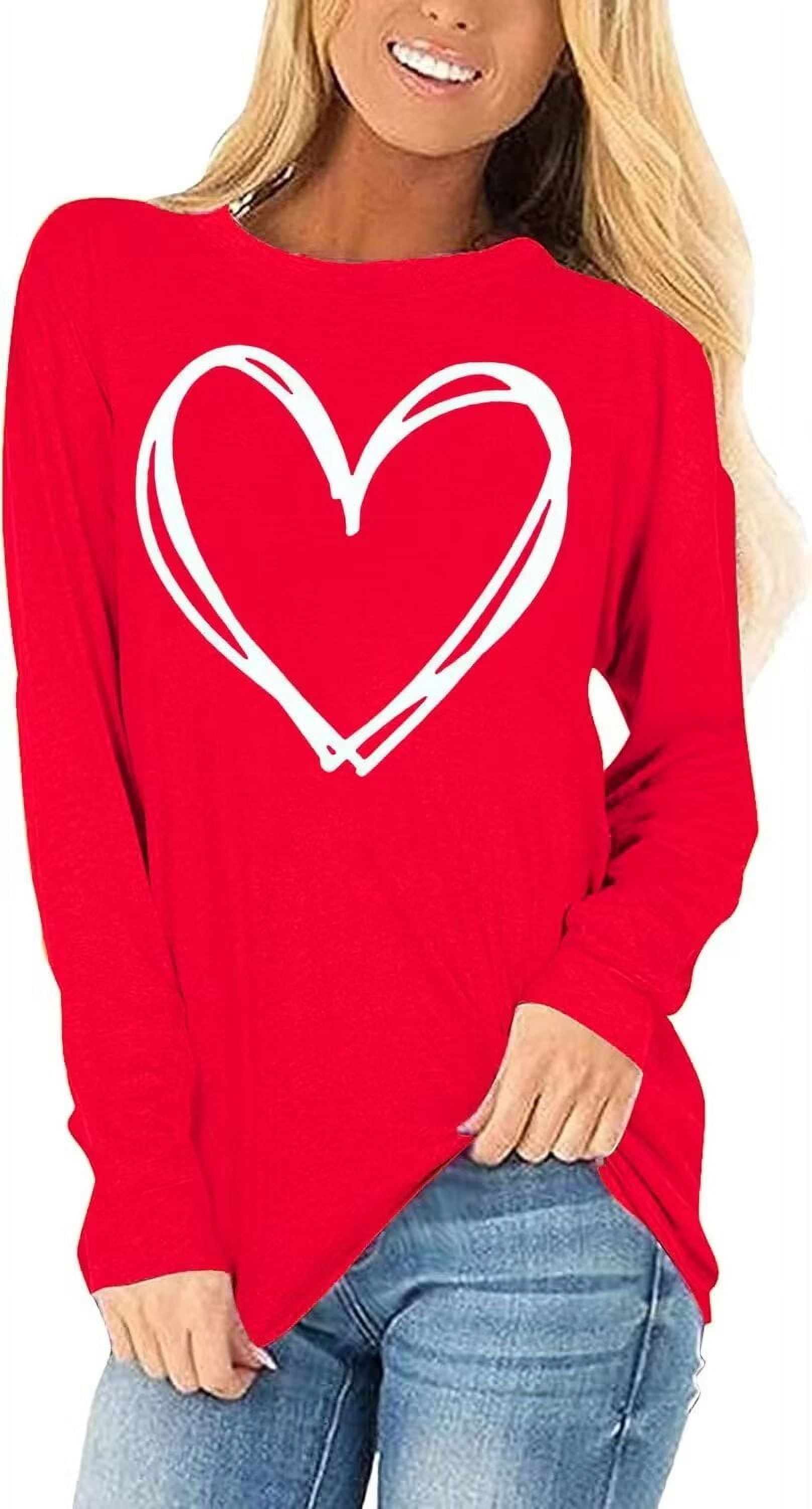 Beopjesk Womens Casual Love Heart Shirts Long Sleeve Valentine's Day ...