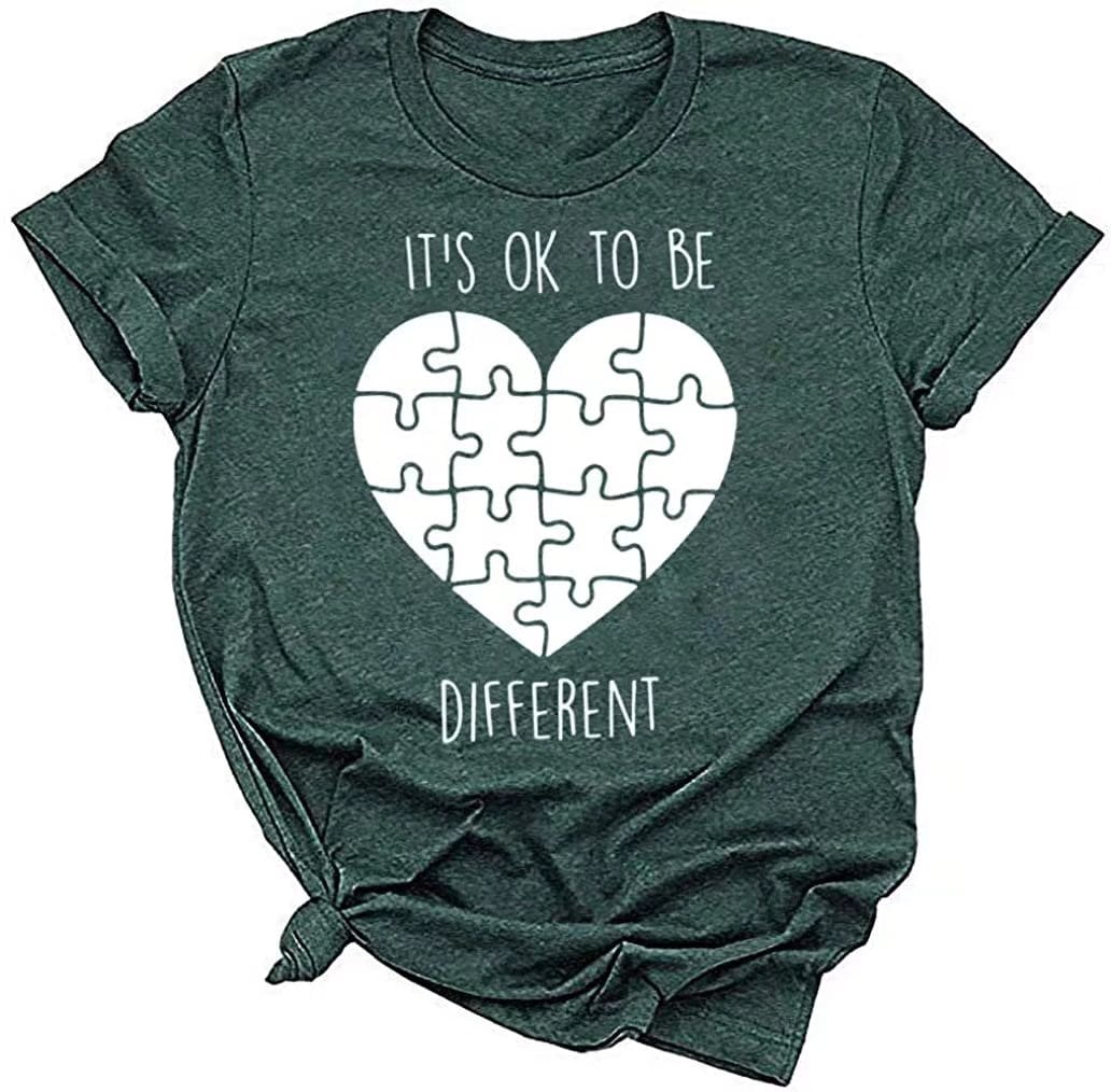 Beopjesk Womens Love Autism Awareness Shirts Short Sleeve Round Neck ...