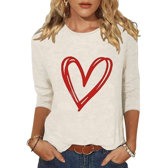 Beopjesk Womens Love Heart Shirts 3/4 Sleeve Valentine's Day St Patrick ...
