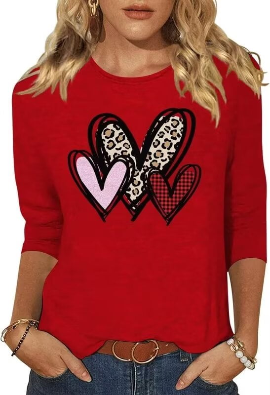Beopjesk Womens Love Heart Shirts 3/4 Sleeve Valentine's Day St Patrick ...