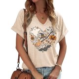 Beopjesk Womens Short Sleeve V Neck Halloween Shirts Thanksgiving Fall ...
