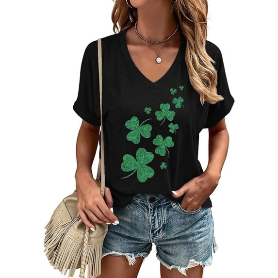 Beopjesk Womens Short Sleeve V Neck St Patrick's Day Shirts Heart ...