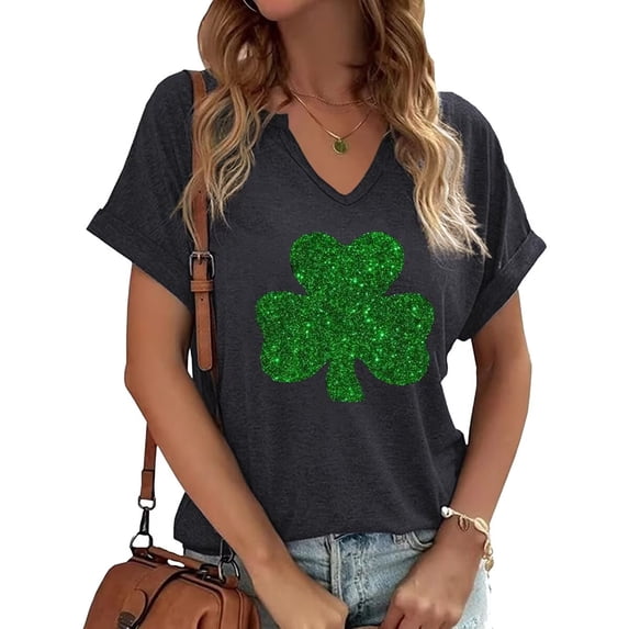 Beopjesk Womens Short Sleeve V Neck St Patrick's Day T Shirts Heart ...