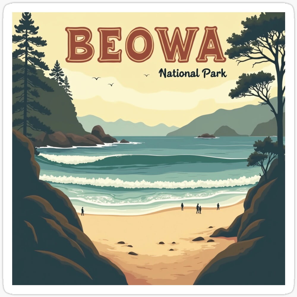 Beowa National Park Retro Poster Sticker Phone Decal Water Bottle ...