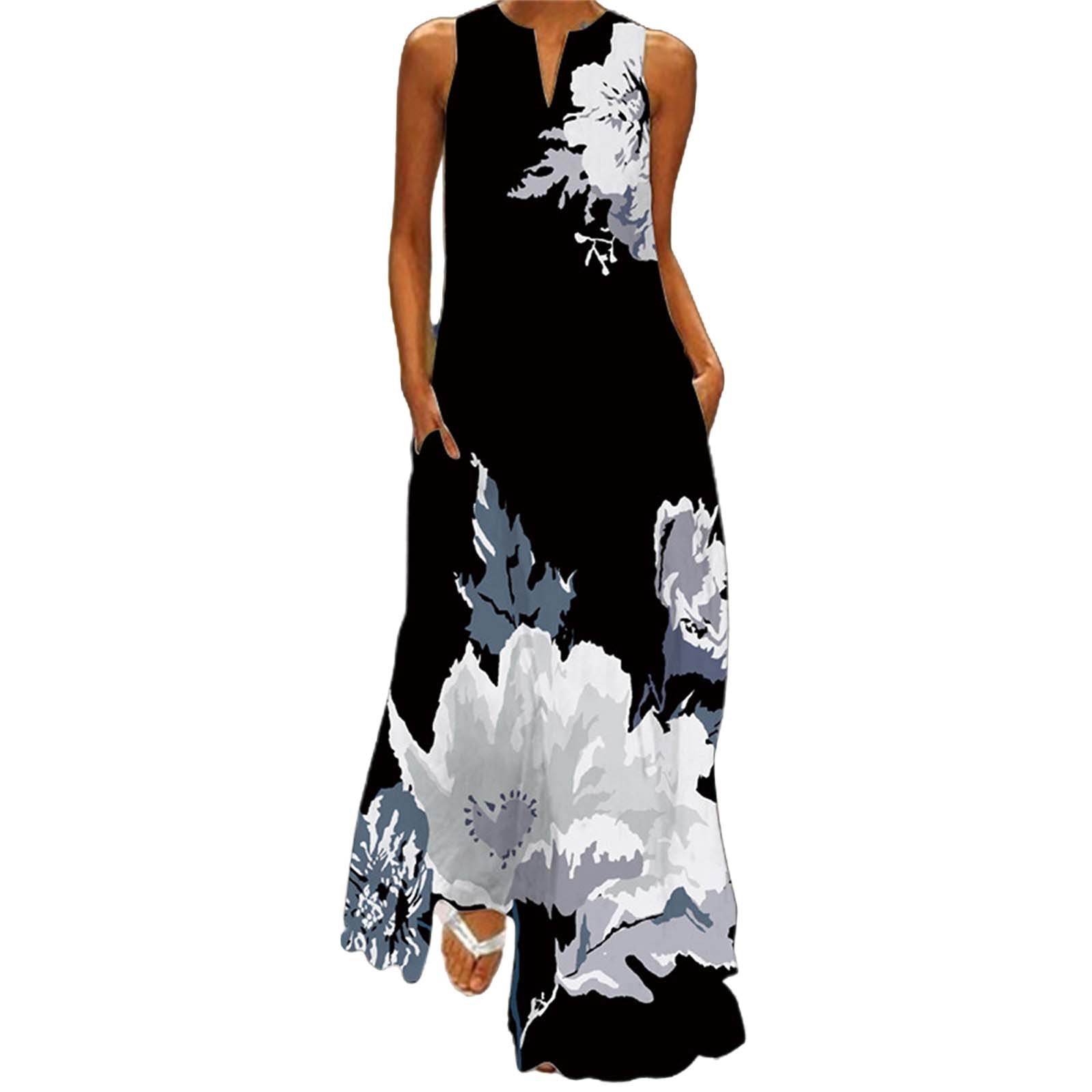 Beppter Womens V Neck Sleeveless Maxi Dress Casual Summer Boho Beach