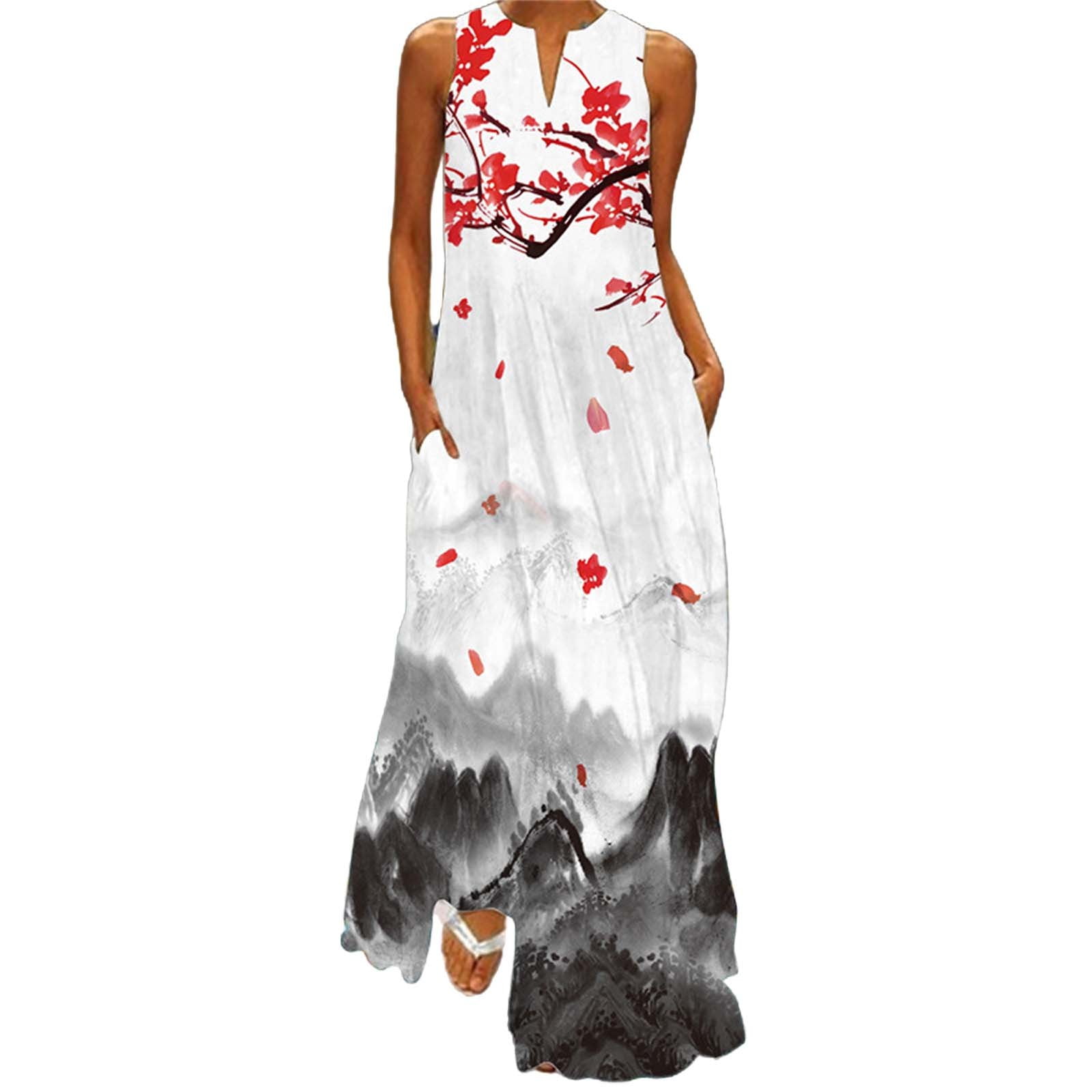 Beppter Clearance Womens Formal Dress V Neck Sleeveless Long Dresses