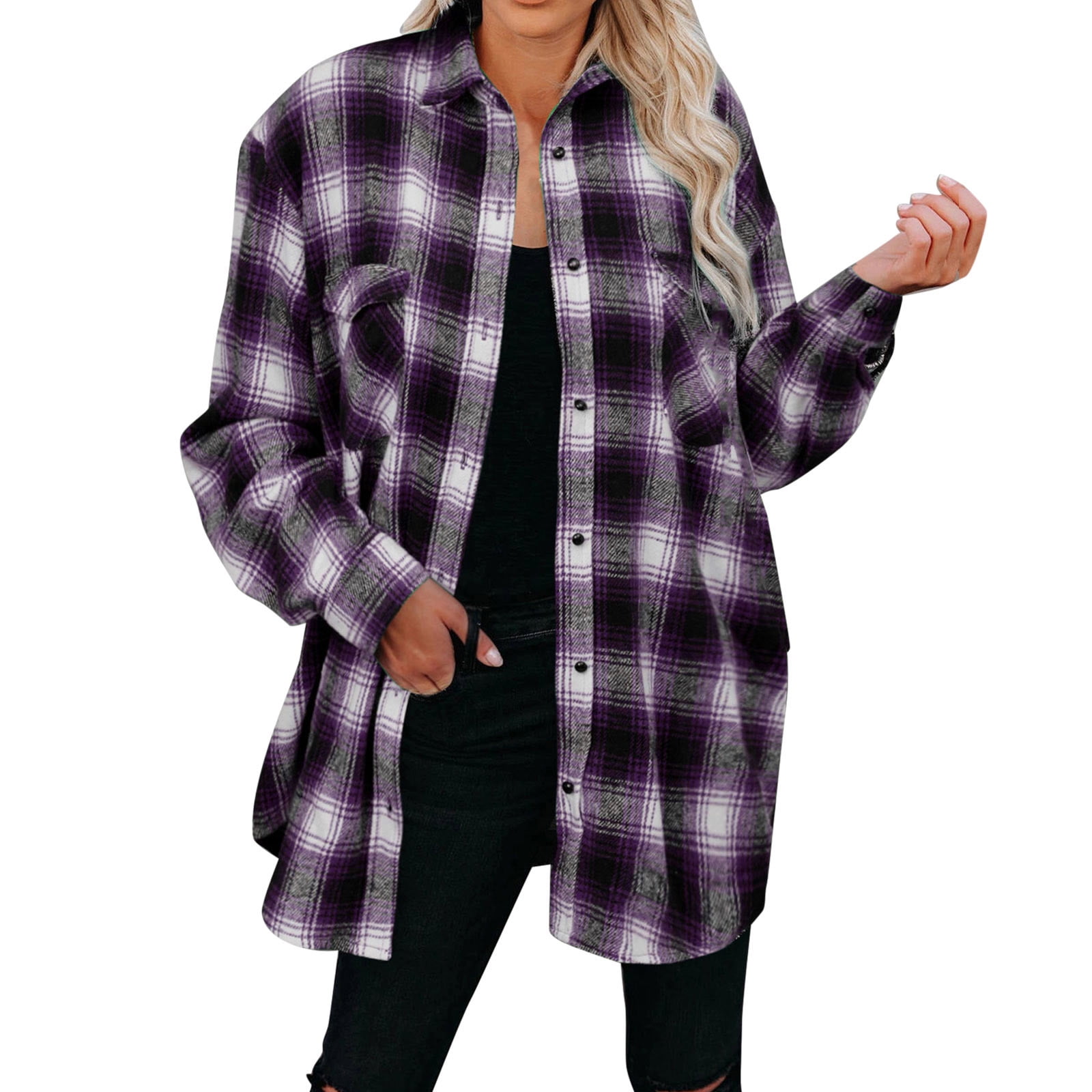 Beppter Clearance Womens Shirts Long Sleeve V Neck Women's Flannel ...