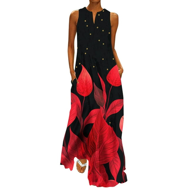 Beppter Womens Summer Maxi Dress Casual Loose Sleeveless Long Dress