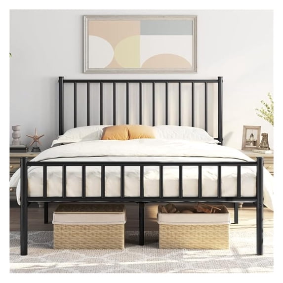 Beran7 14 Inch Queen Size Bed Frame Metal Platform Bed with Spindle ...