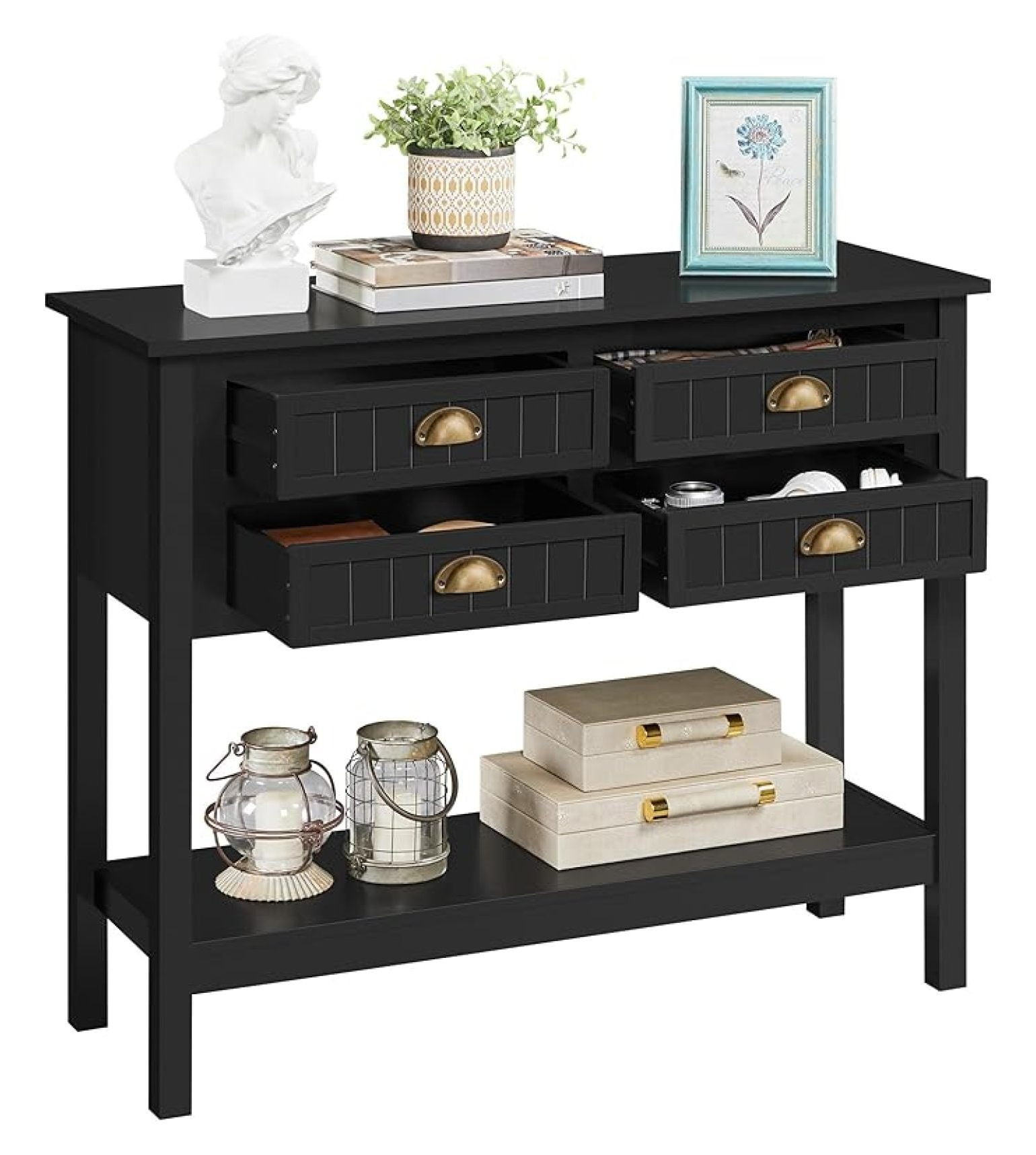 Beran7 Console Table with 4 Drawers, Sofa Side Table with Bottom Open ...