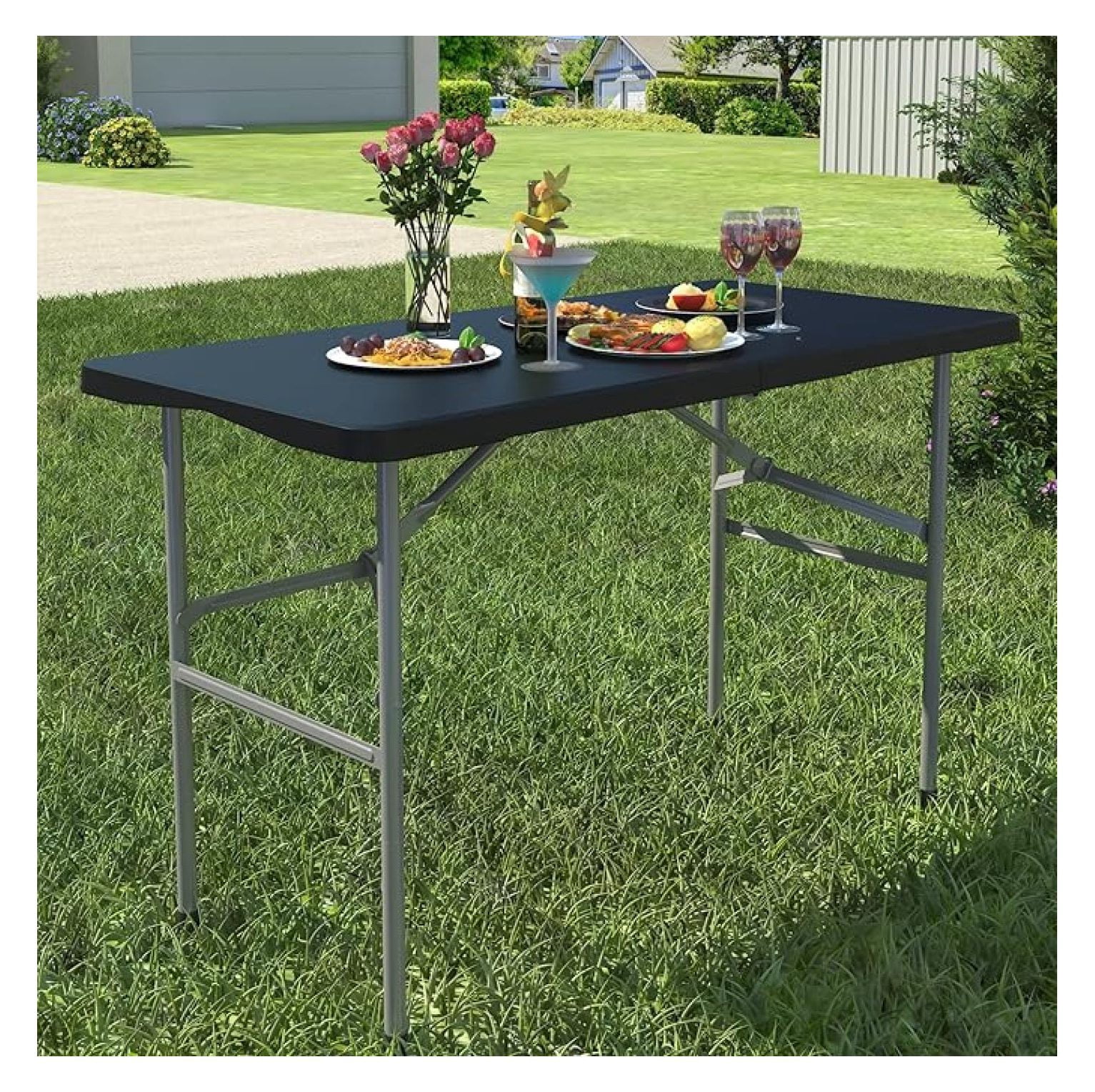 Beran7 Foldable Table 4ft, Plastic Folding Table, Portable Heavy Duty ...