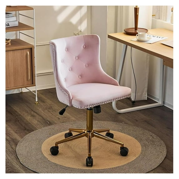 Beran7 Light Pink Velvet Armless Home Office Desk Chair with Gold Base ...