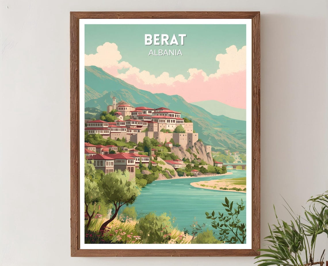 Berat Albania Retro Travel Mid Century Modern Vintage Historic City ...