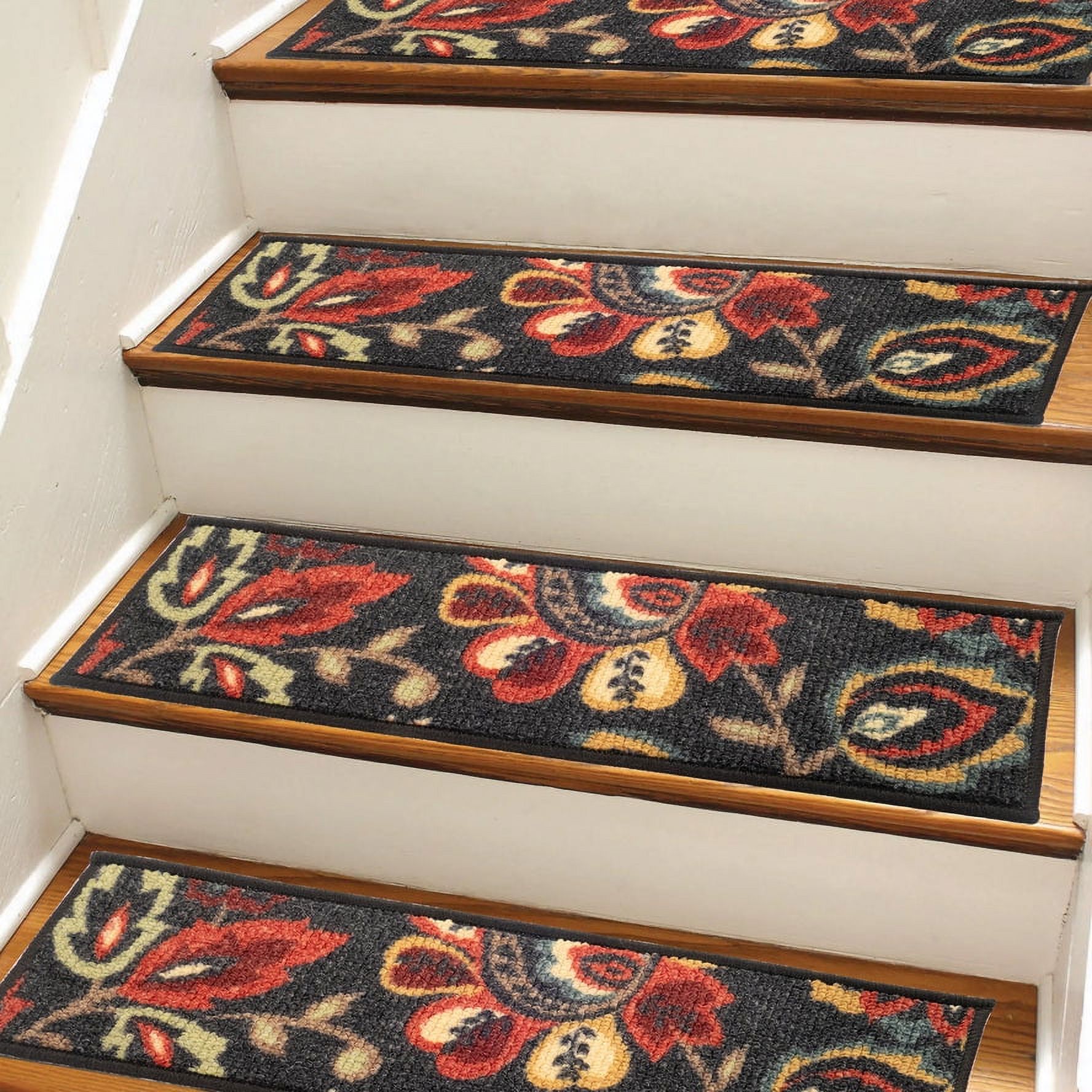 Berber Black Floral Custom Size Slip Resistant Stair Treads 26 Inches ...