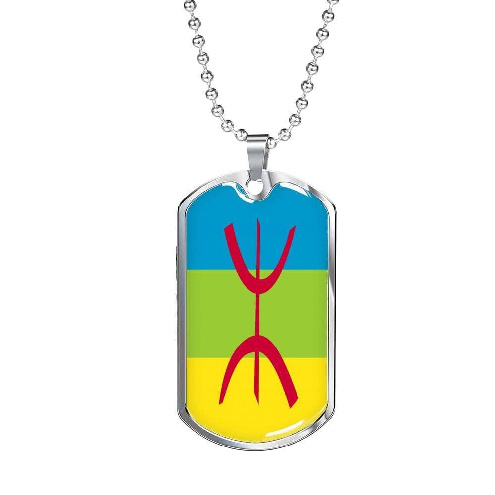 Berber Flag Necklace Stainless Steel or 18k Gold Dog Tag 24" - Walmart.com