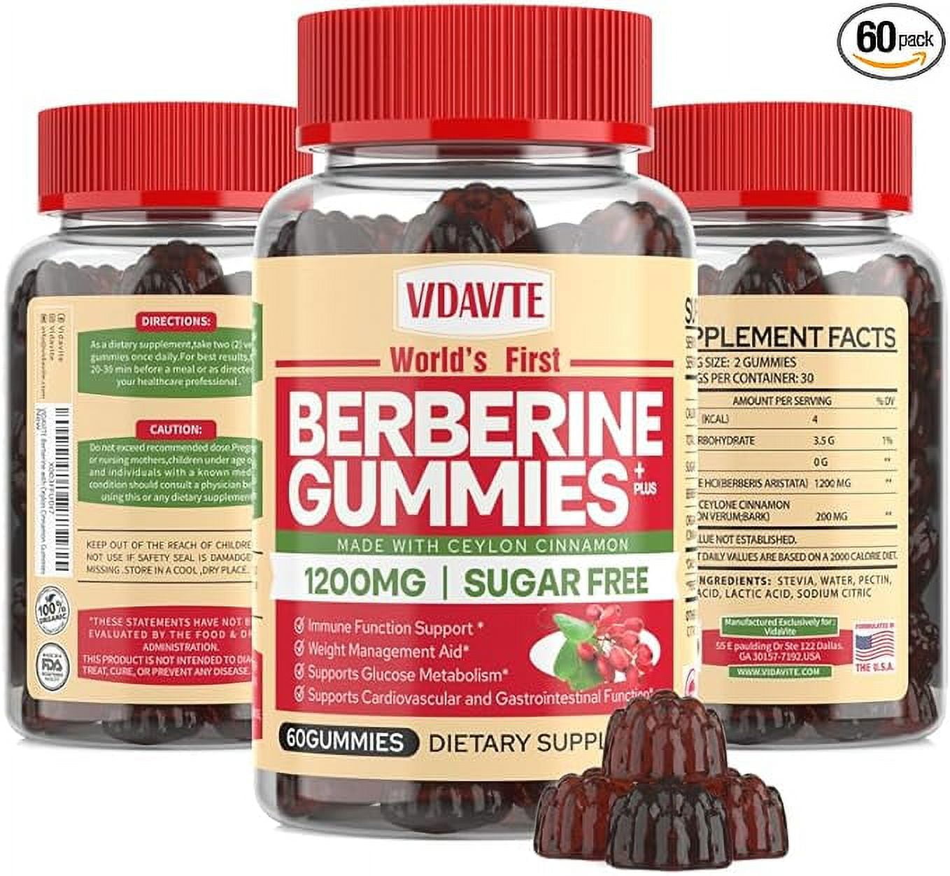Berberine with Ceylon Cinnamon Gummies — Sugar-free, 98% Pure & 10x ...
