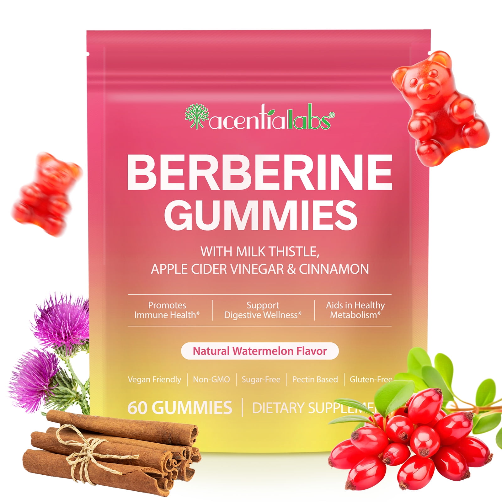 Berberine Complex Gummies (Sugar-Free) with Ceylon Cinnamon, Milk ...