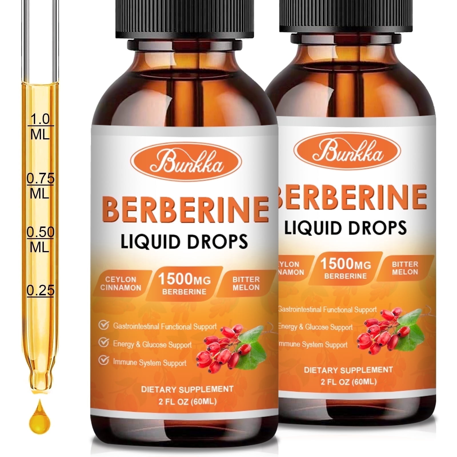 Bunkka Berberine HCI 1500mg, Ceylon Cinnamon, Vegan Liquid Drops ...