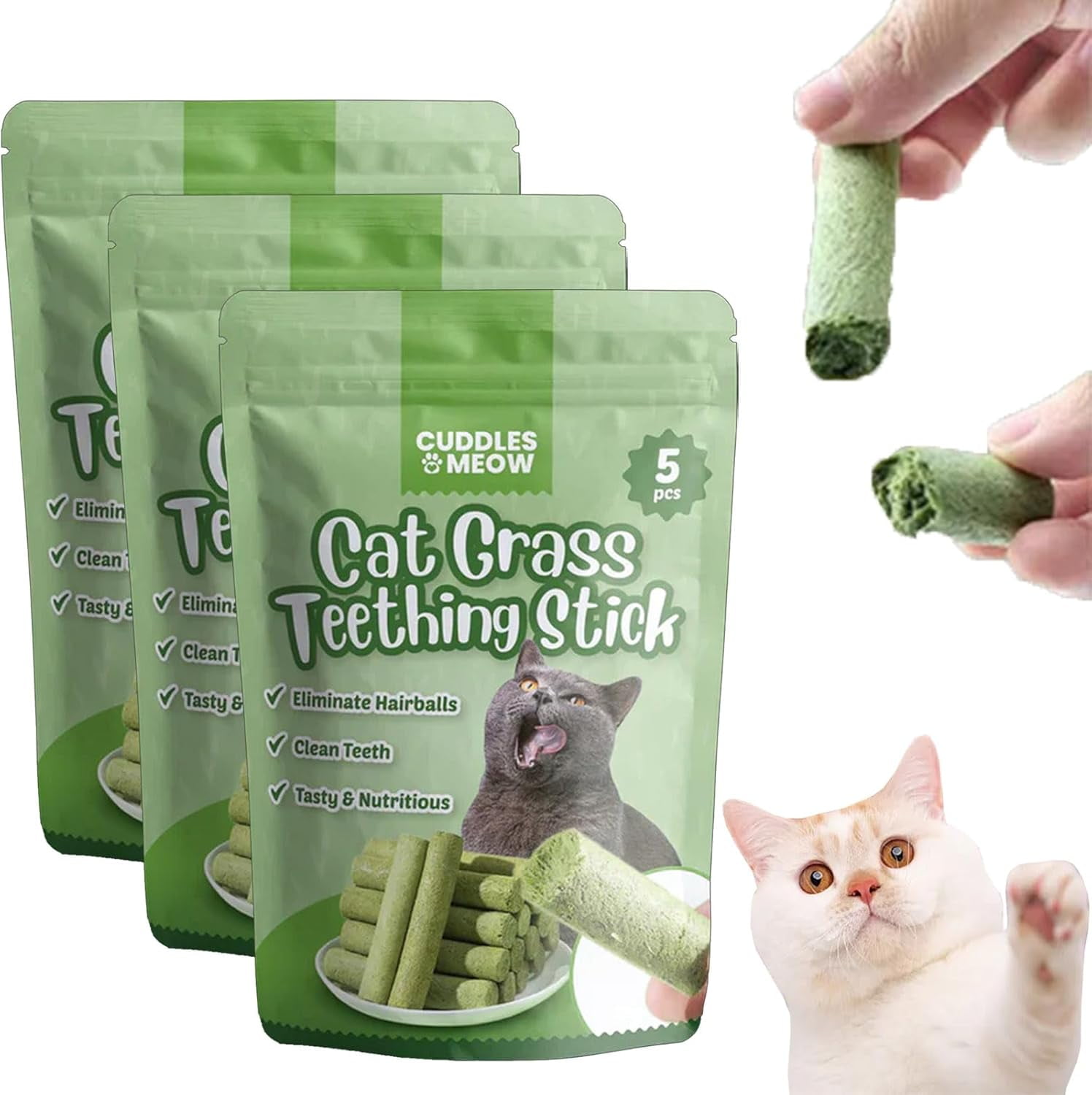 Berdexa Cat Grass Teething Sticks, Chew Sticks for Cats, Cat Teeth ...