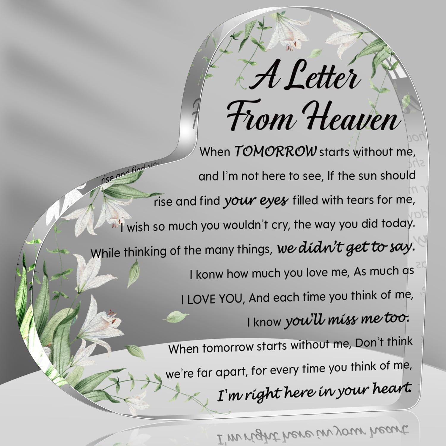 Bereavement Acrylic Heart Sign Gifts for Women Men, A Letter from ...