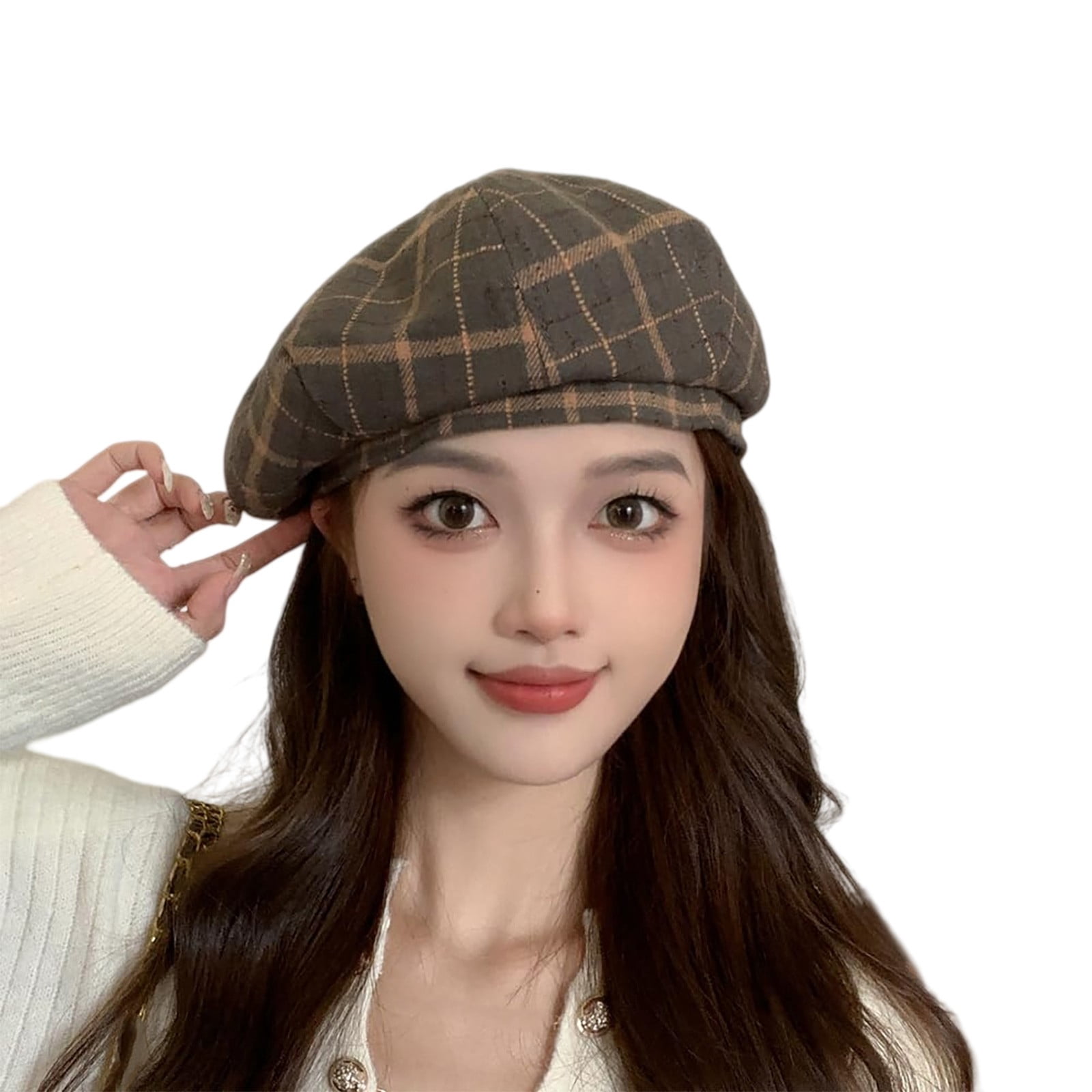 Beret Hat Women Plaid Wool Blend Retro Vintage Adjustable Classic ...