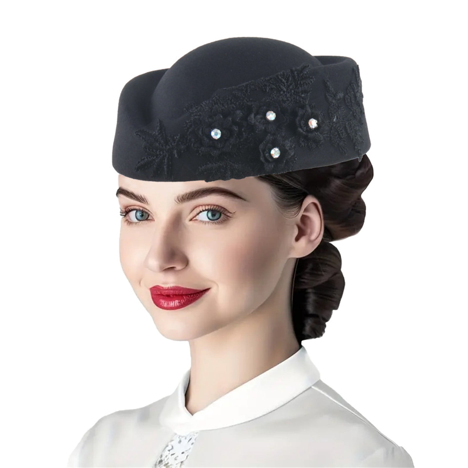 Beret Hats For Women Church Hats Flower Applique Pillbox Hats ...