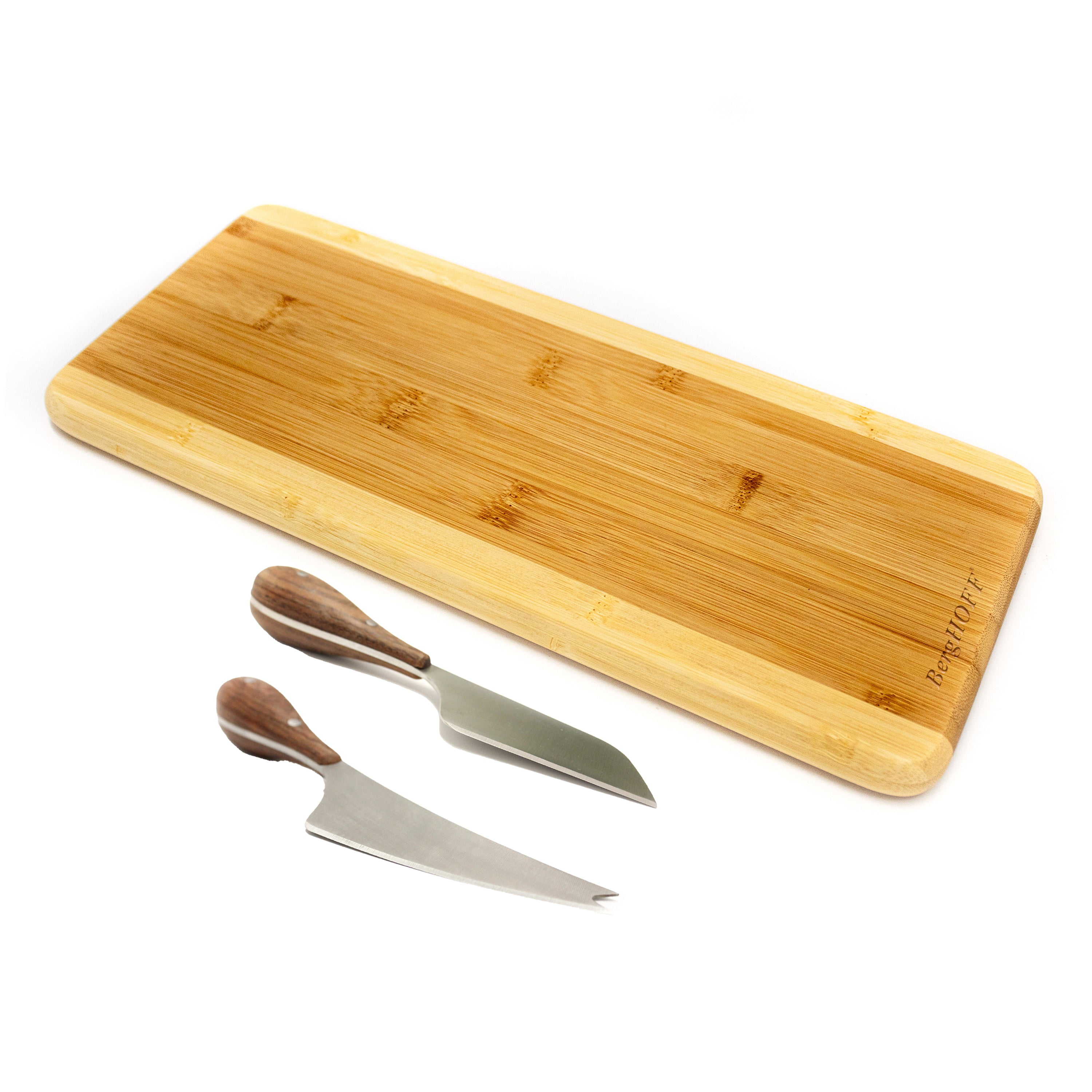 BergHOFF Bamboo 3Pc Long Two-Toned Board and Aaron Probyn Cheese Knives ...