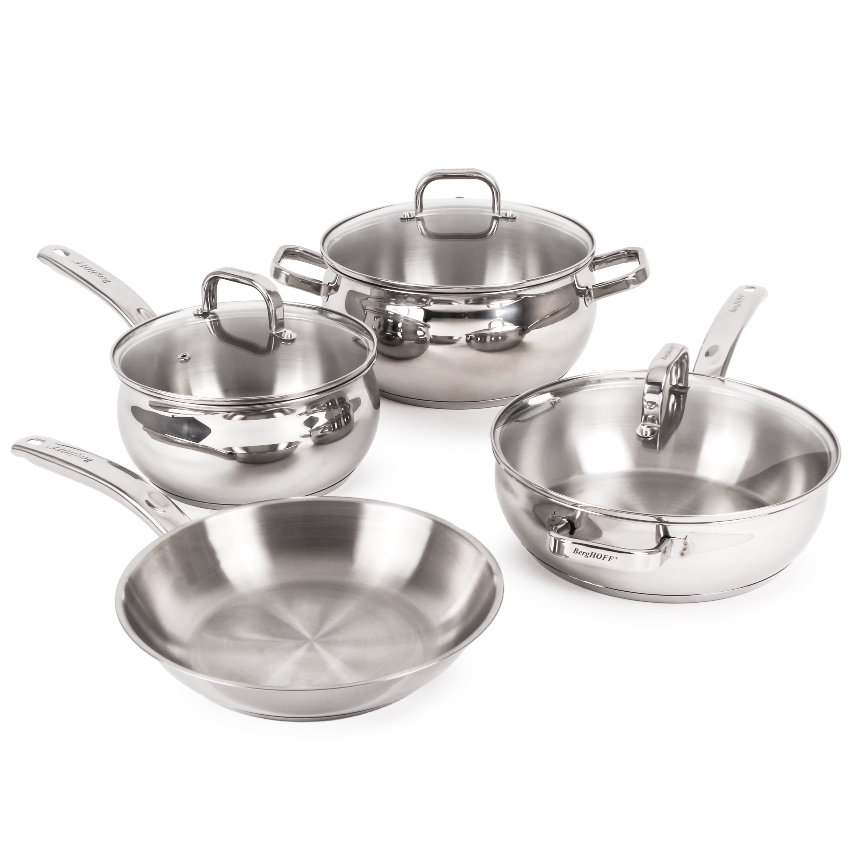 BergHOFF Belly Shape 7pc 18/10 Stainless Steel Cookware Set with Glass ...