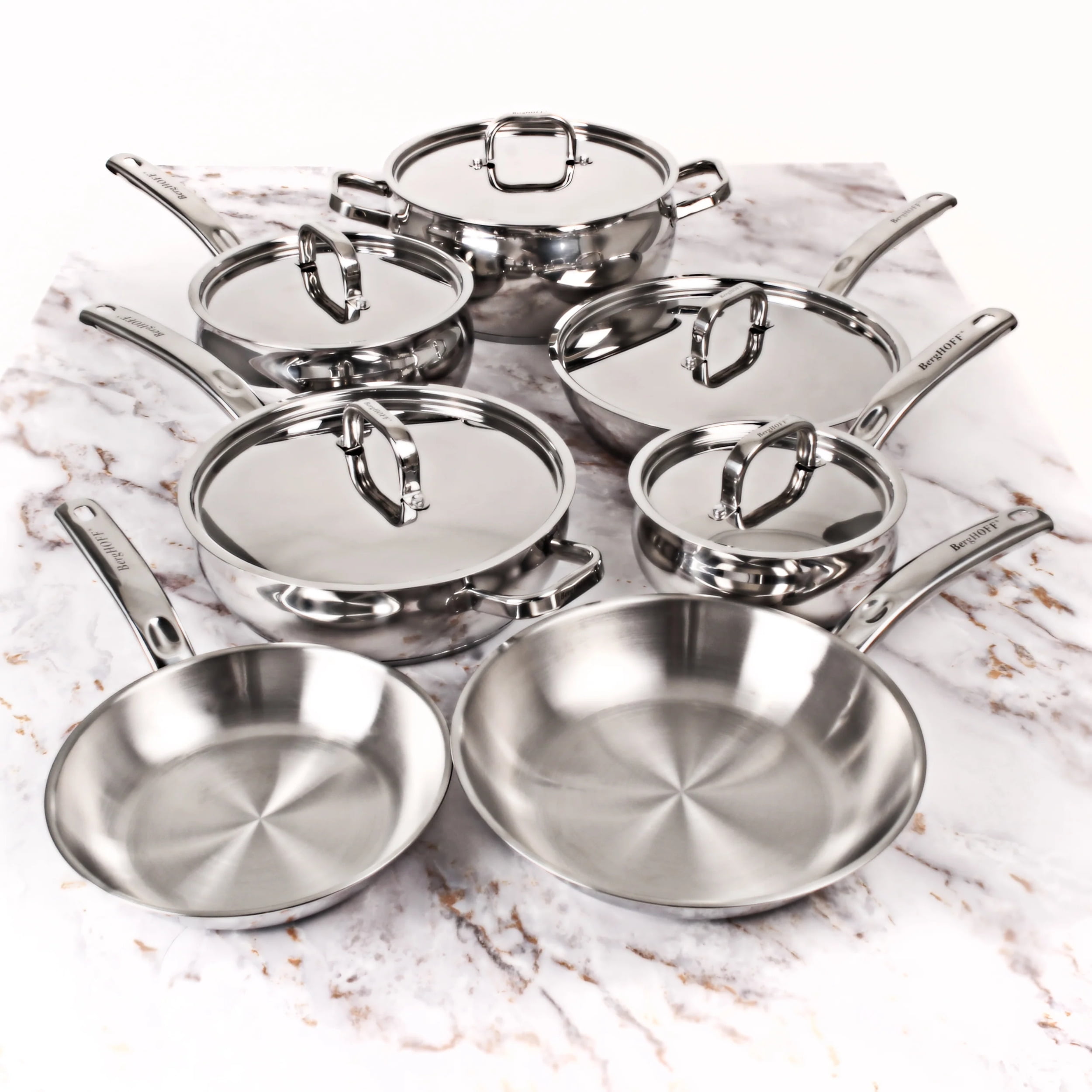 BergHOFF Essentials 12Pc Stainless Steel Kitchen Cookware Set with Pots ...