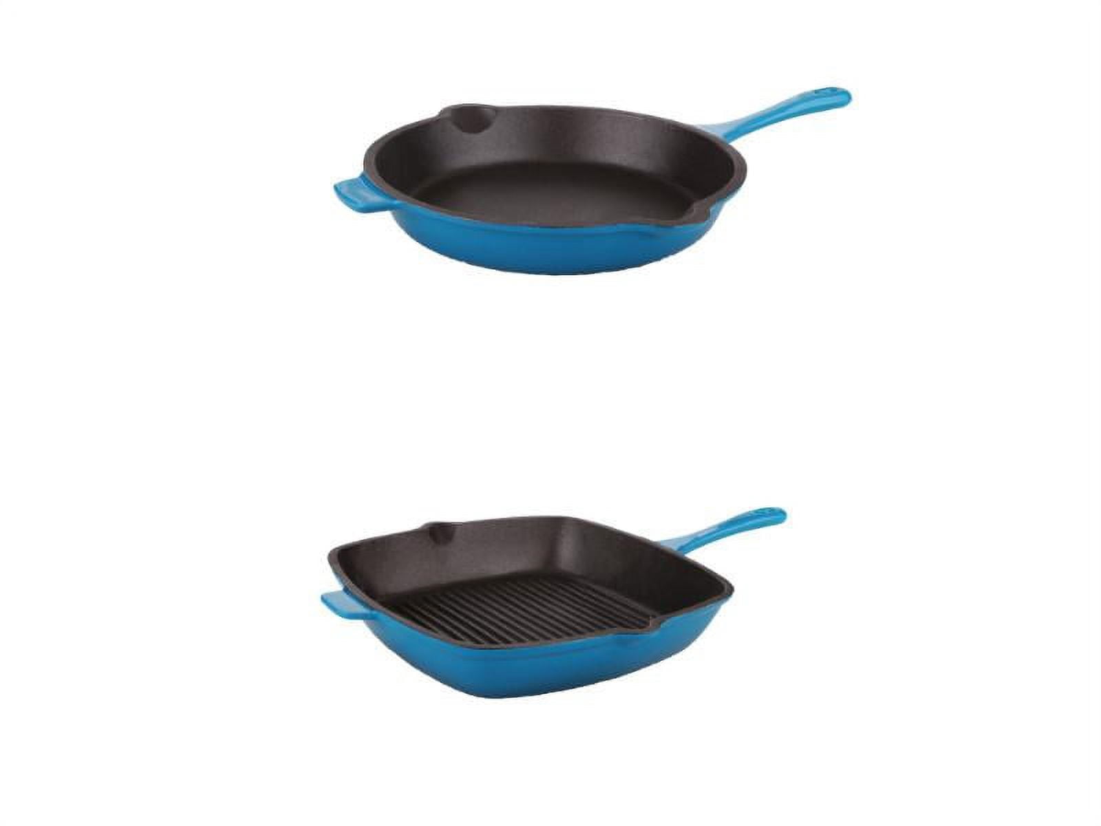 BergHOFF Neo 2Pc Cast Iron Set, 10" Fry Pan & 11" Grill Pan Set, Blue ...