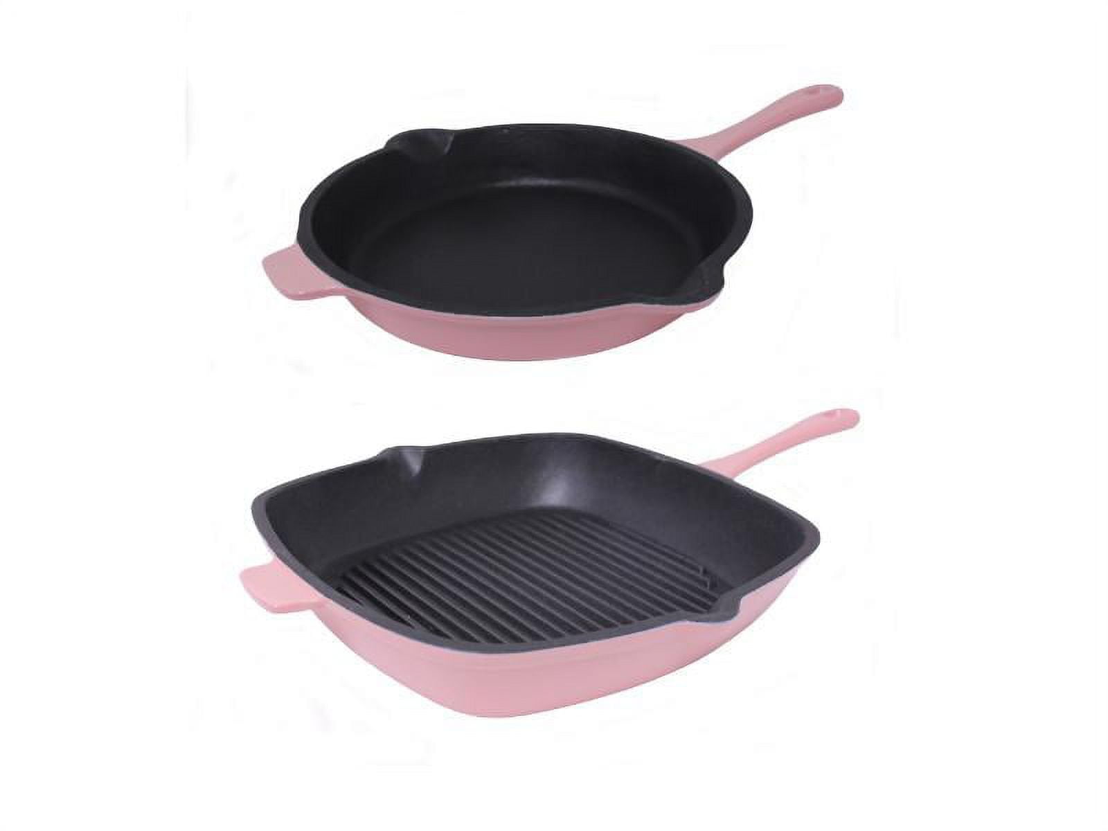 BergHOFF Neo 2Pc Cast Iron Set, 11" Grill Pan & 10" Fry Pan, Pink ...