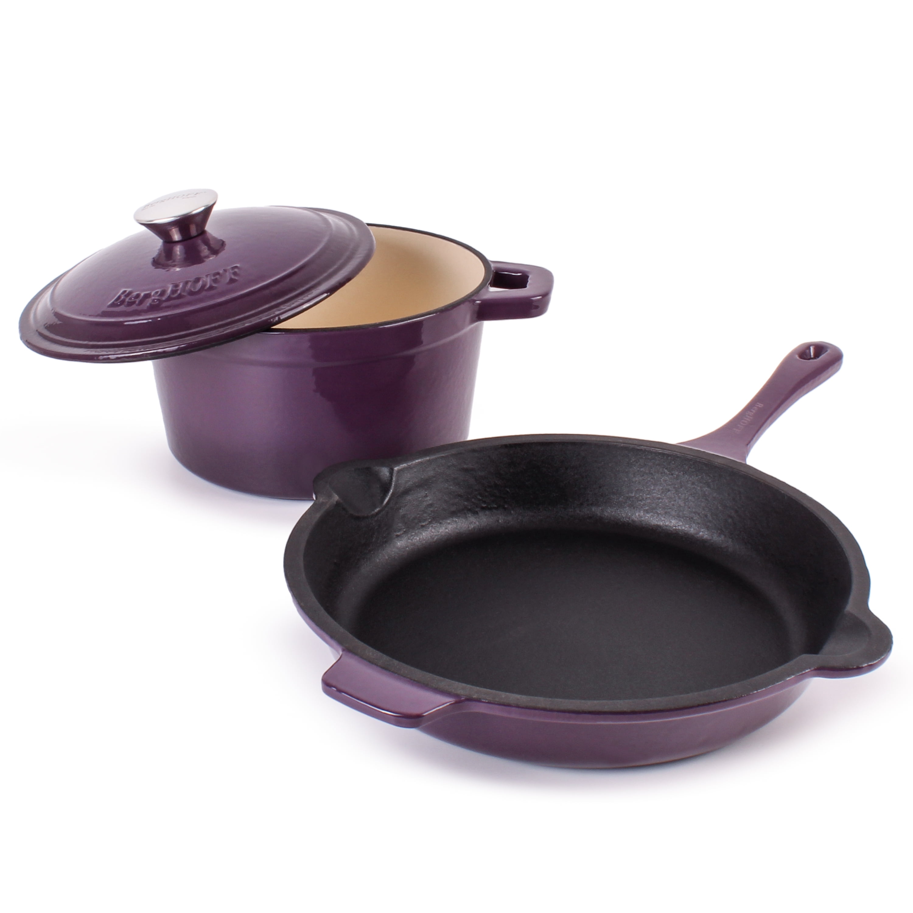 BergHOFF Neo 3pc Cast Iron Cookware Set, Fry Pan & Round Dutch Oven ...
