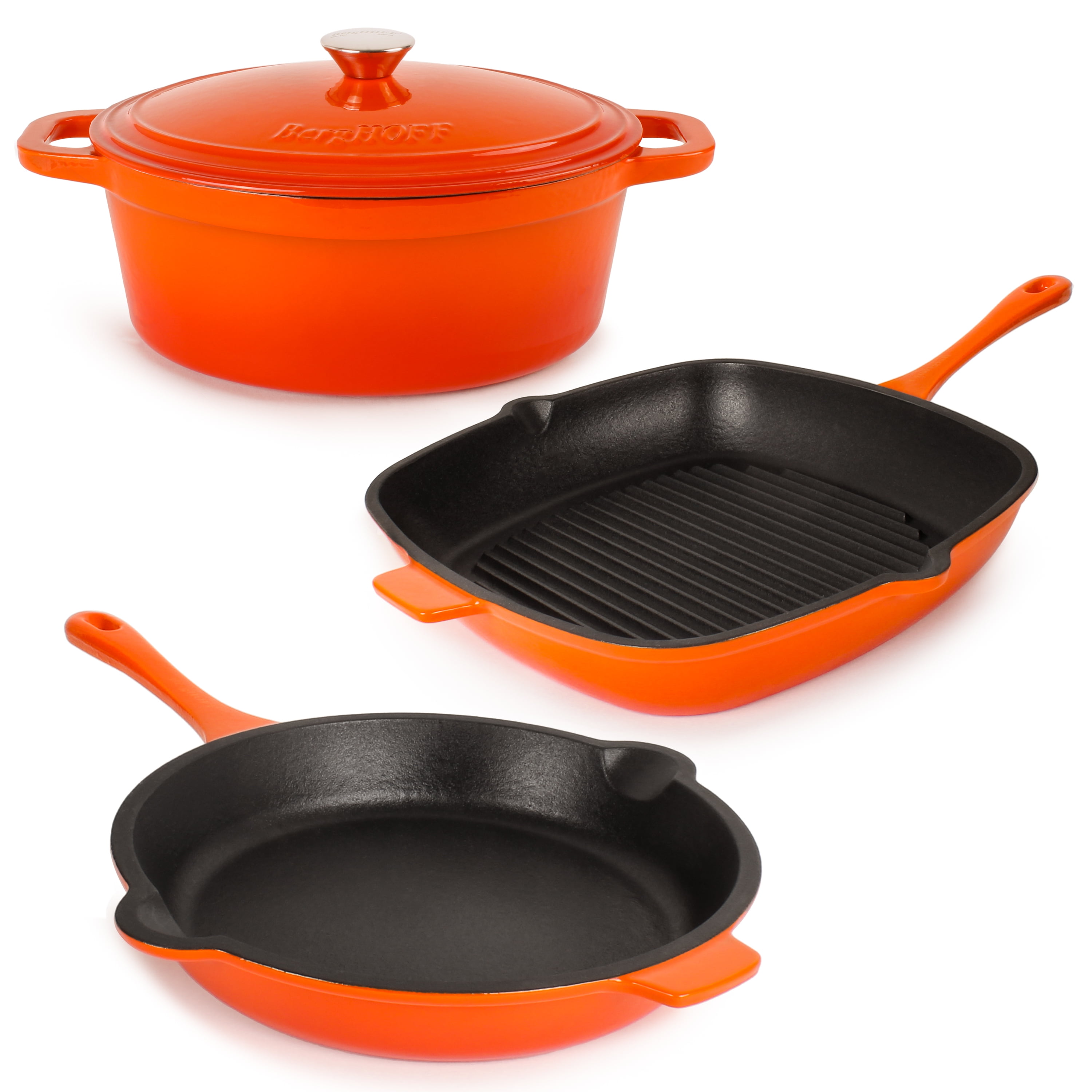 BergHOFF Neo 4pc Cast Iron Cookware Set, Grill Pan, Fry Pan & Oval ...