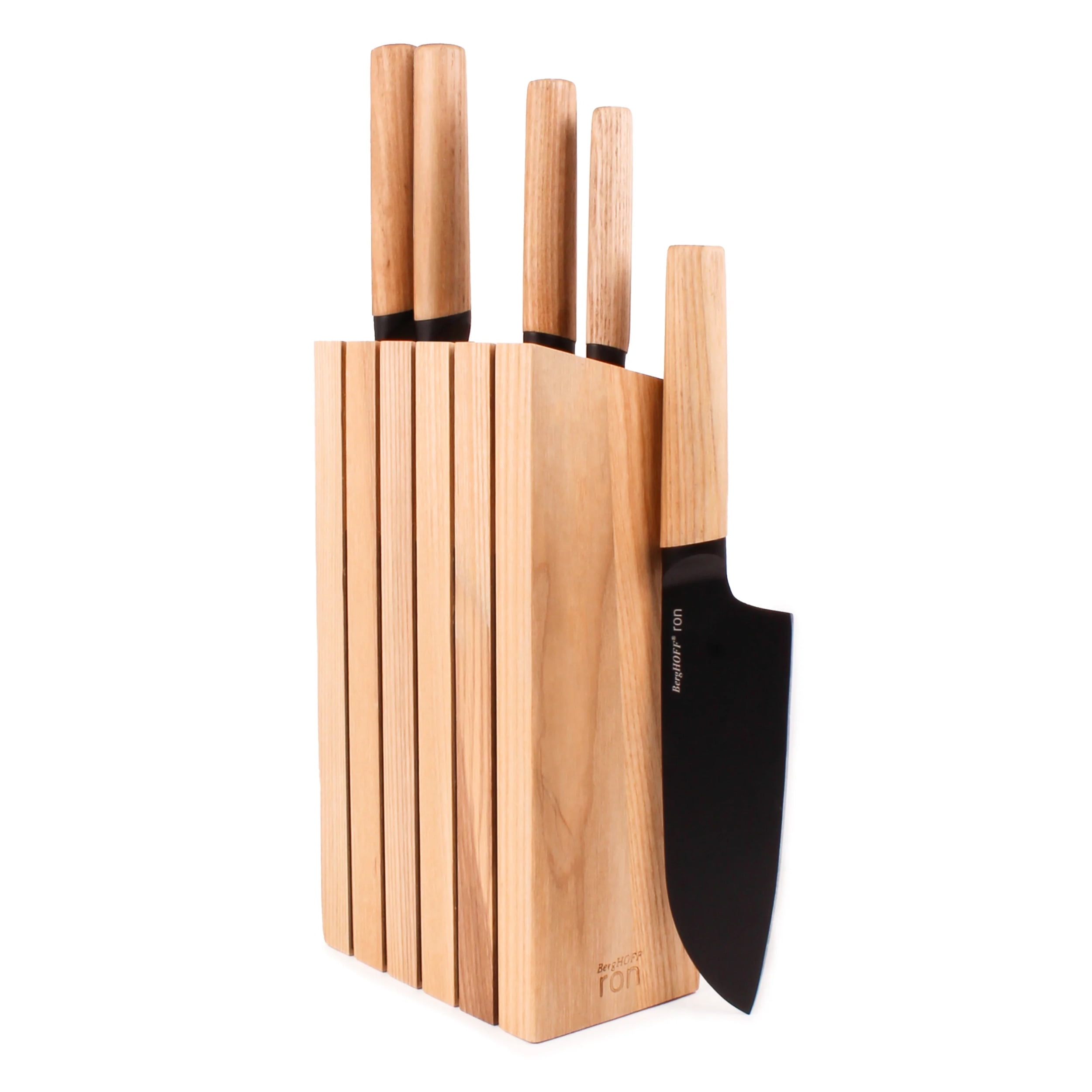 BergHOFF Ron 6pc Knife Block Set with Ash Wood Natural Handle - Walmart.com