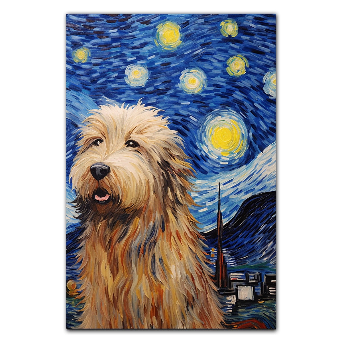 Bergamasco Sheepdog Dog Art Canvas, Starry Night Van Gogh Oil Painting ...