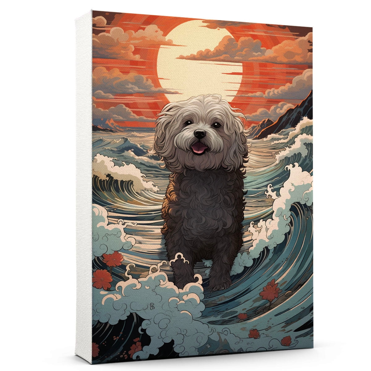 Bergamasco Sheepdog Dog With Great Wave Japanese Wall Art poster ...