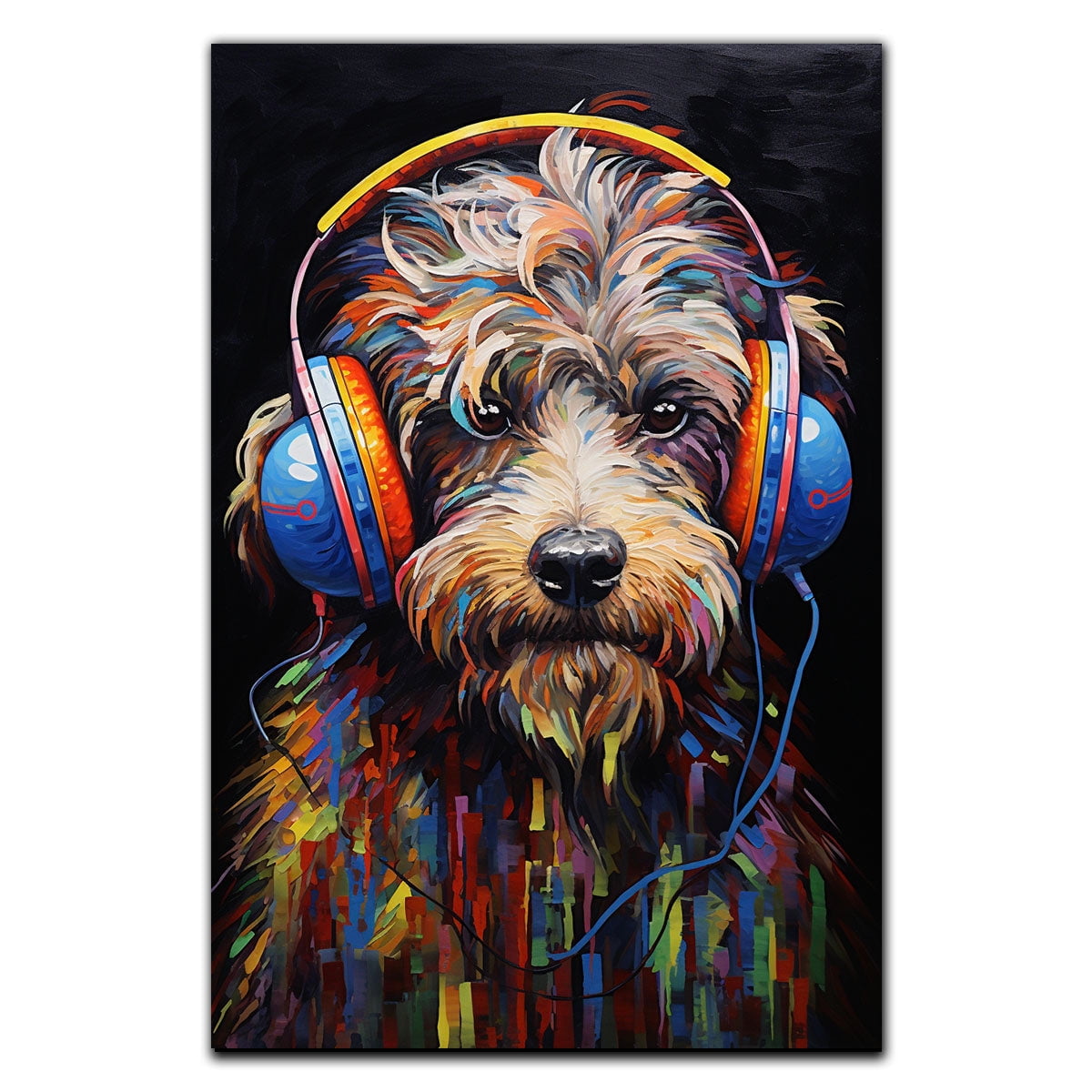 Bergamasco Sheepdog Dog Headphone Art Print Canvas, Wall art Painting ...