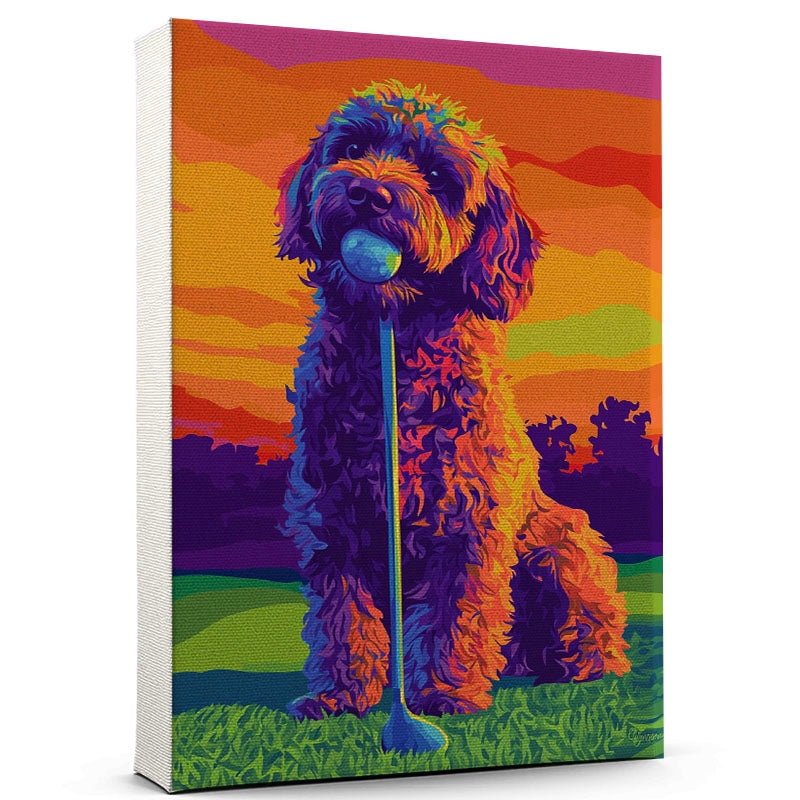 Bergamasco Sheepdog Dog Playing Golf Stretched Canvas Size 8x12 ...
