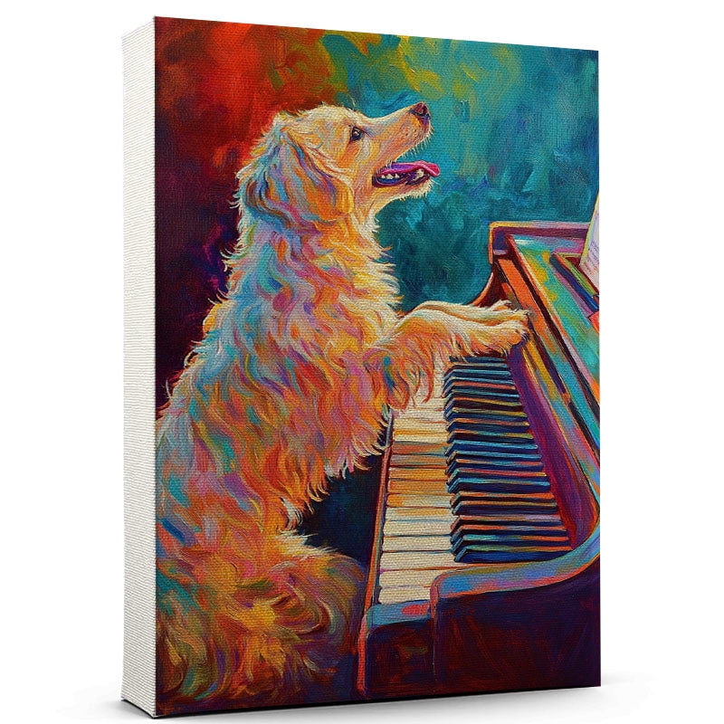 Bergamasco Sheepdog Dog Playing Piano Stretched Canvas Size 8x12 ...