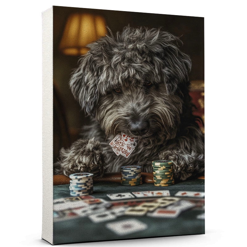 Bergamasco Sheepdog Dog Playing Poker Stretched Canvas Size 8x12 ...