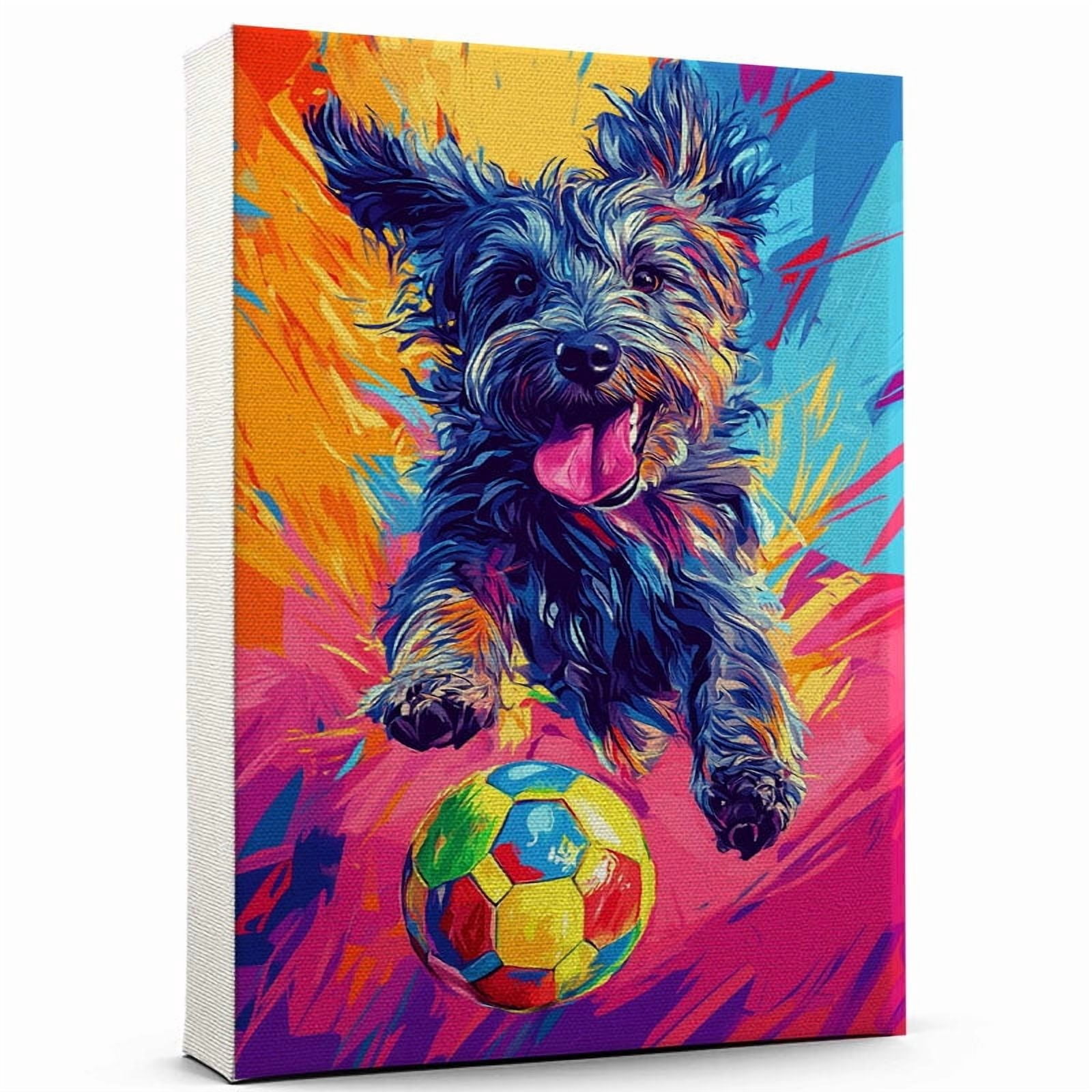 Bergamasco Sheepdog Dog Playing Soccer Stretched Canvas Size 8x12 ...
