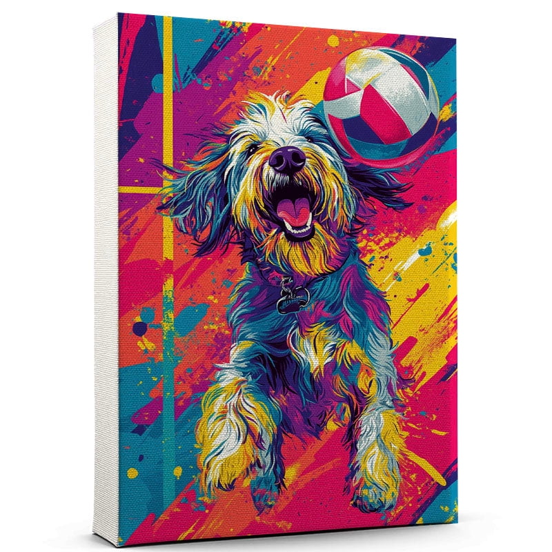 Bergamasco Sheepdog Dog Volleyball Art Stretched Canvas Size 8x12 ...