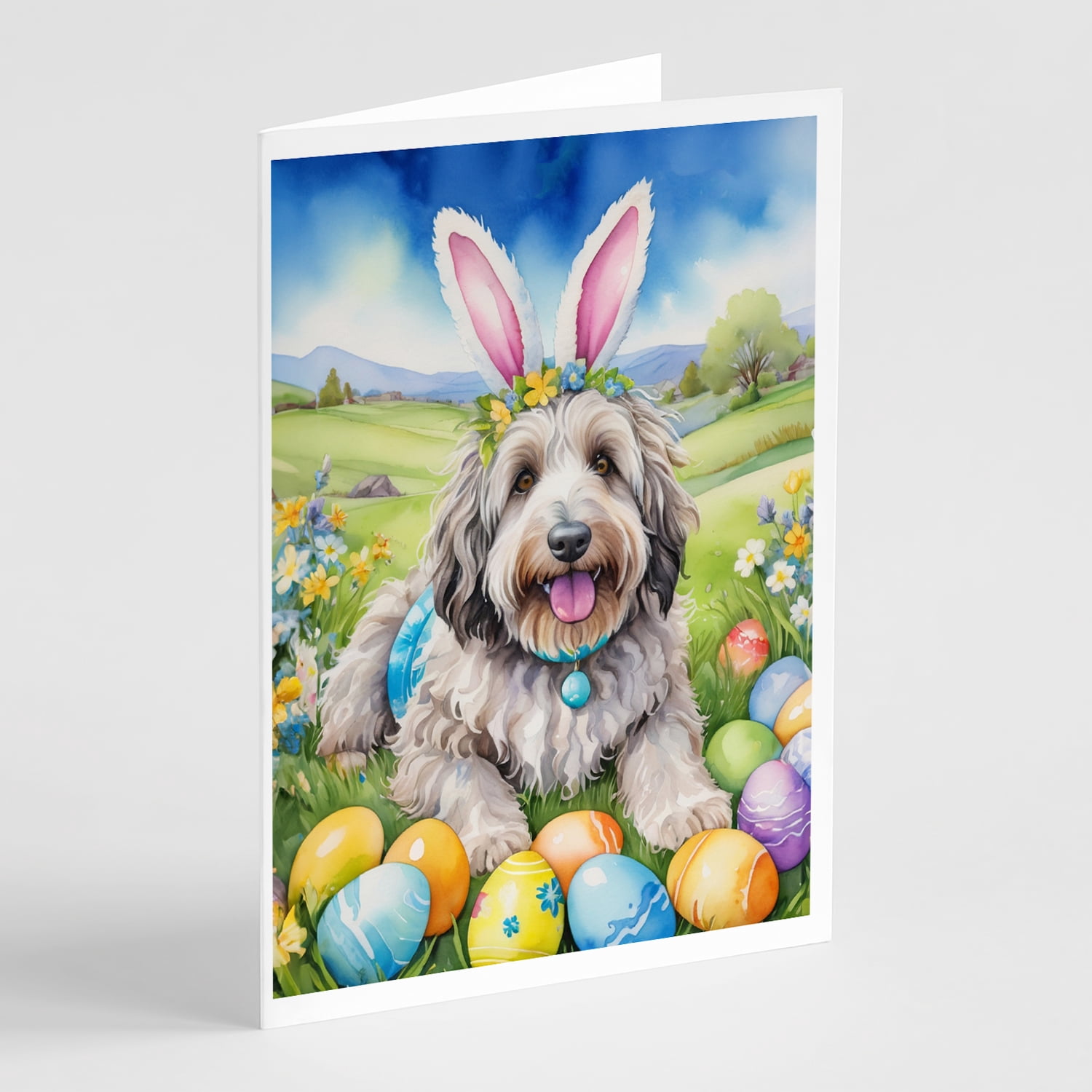 Bergamasco Sheepdog Easter Egg Hunt Greeting Cards Pack of 8 7 in x 5 ...