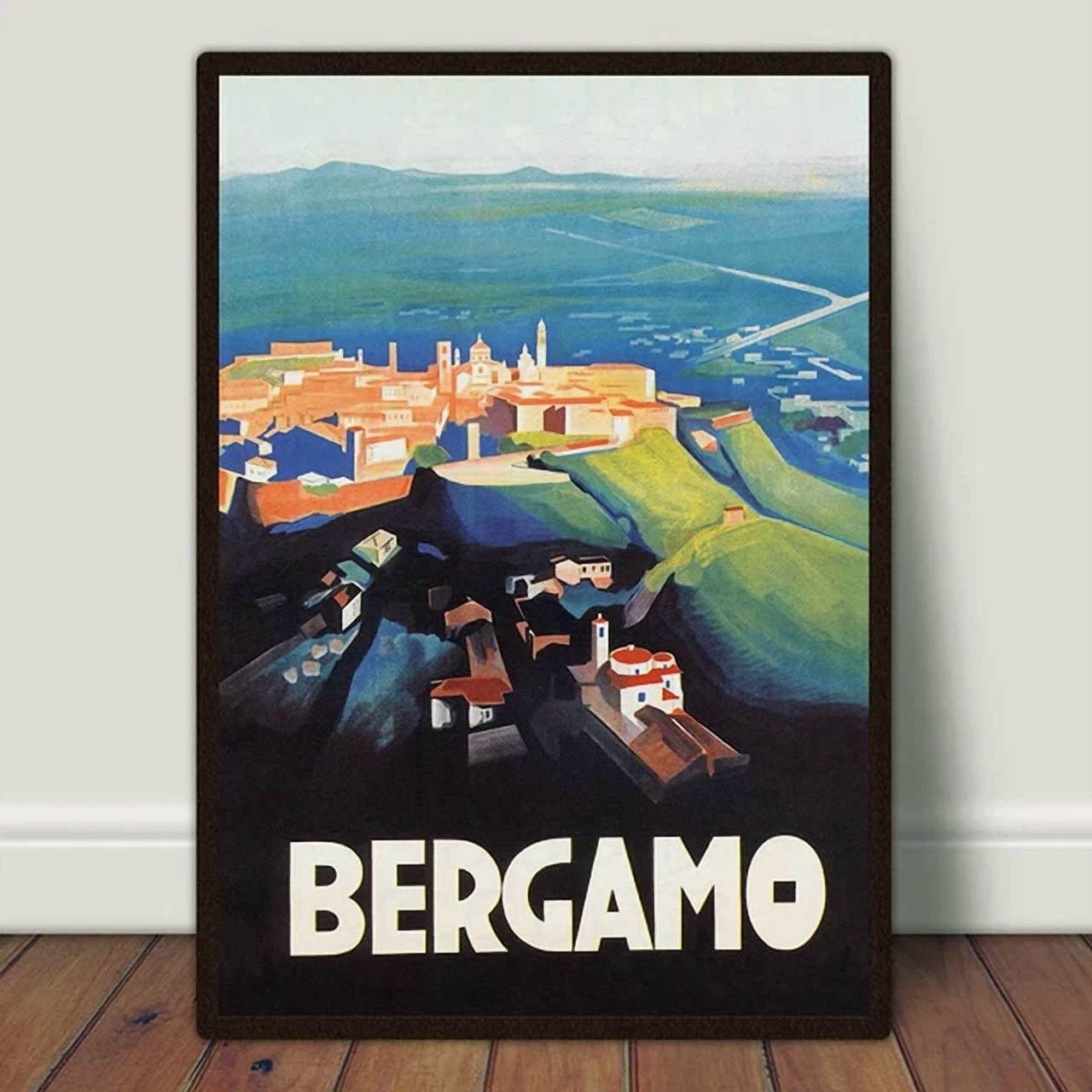 Bergamo Italy Travel Painting Poster Art Home Decor Vintage Gift Living ...