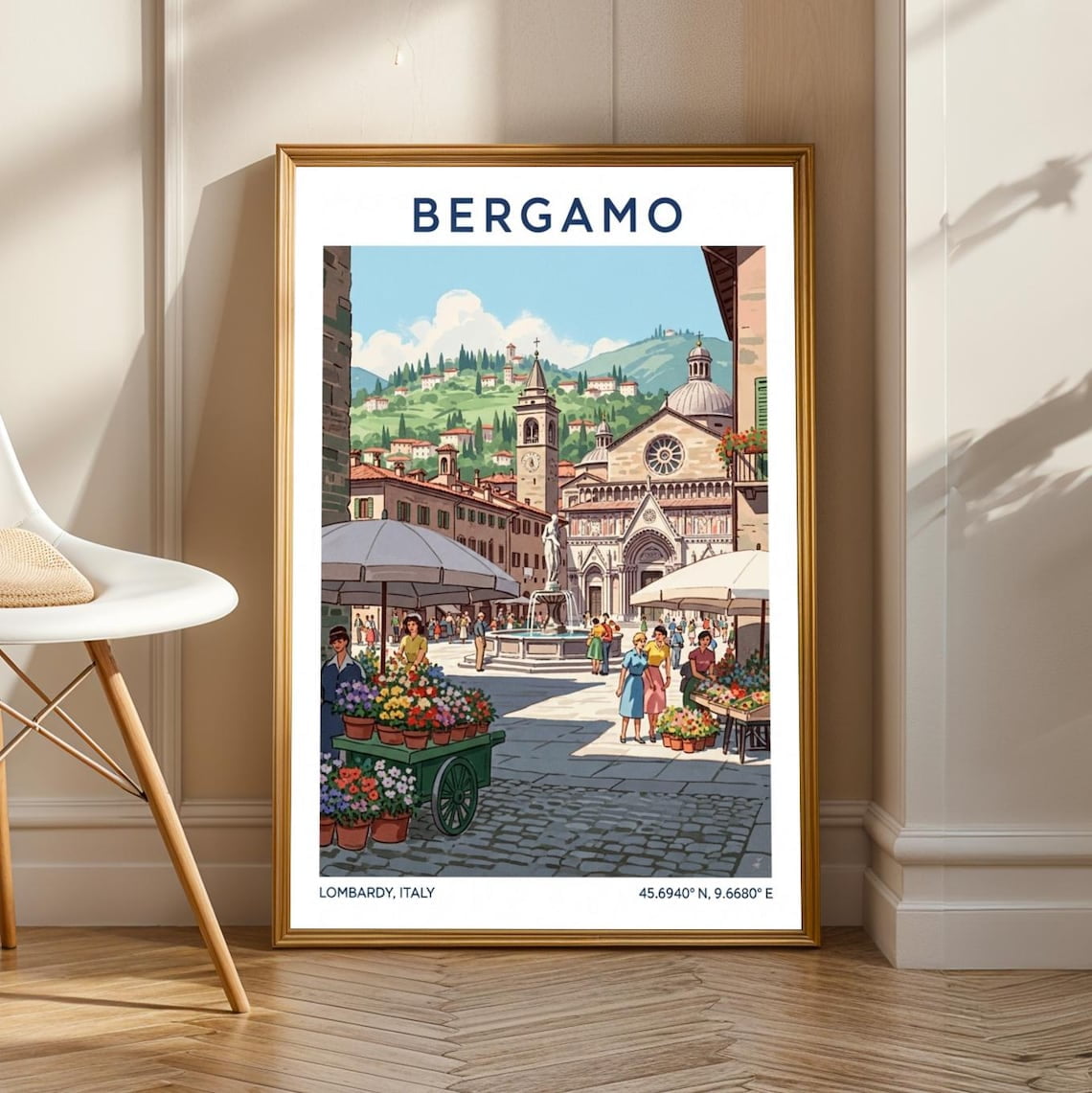 Bergamo Piazza Art Print: Vintage Italian Cityscape Poster, Unframed ...