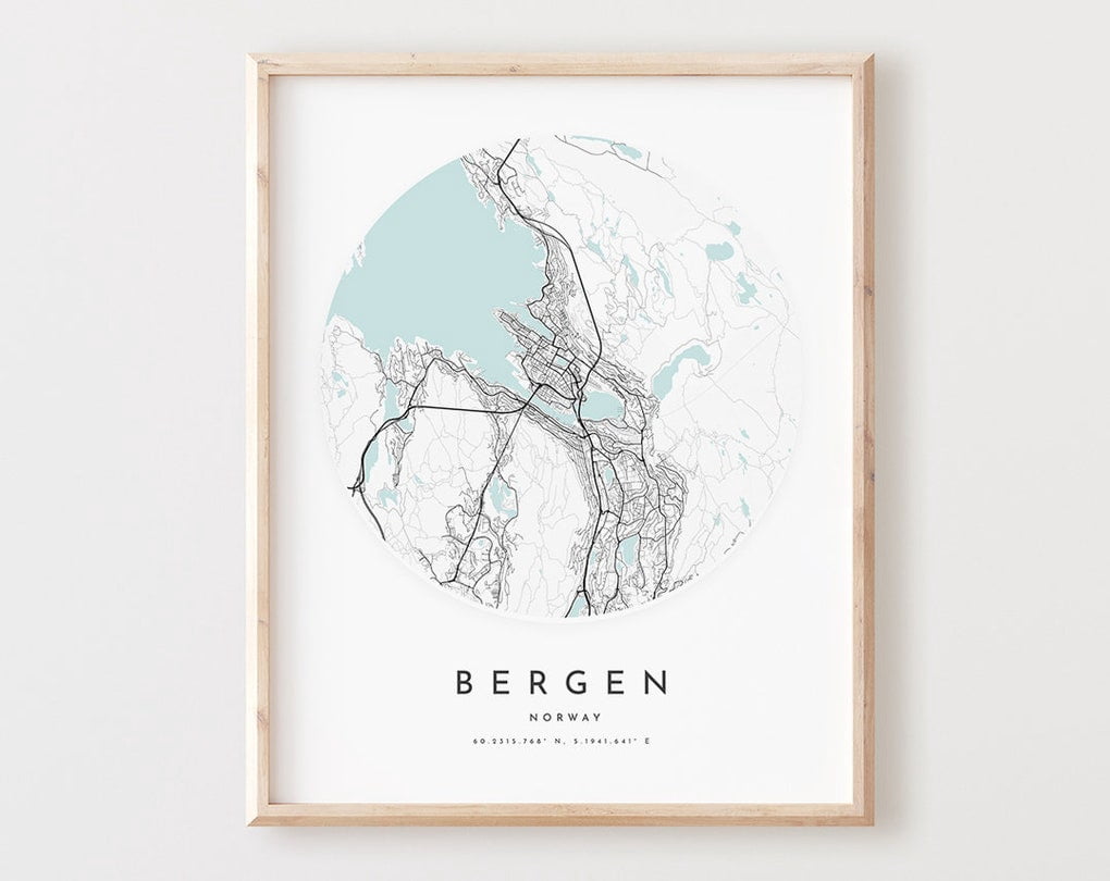 Bergen Map Print, Bergen Map Poster City Wall Art, Bergen Road Map ...